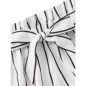 OYOANGLE Girl's 2 Piece Outfits Summer Tie Knot Tank Top and Paperbag Waist Striped Shorts Set Black and White 8Y