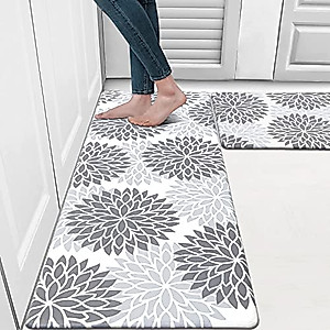 HEBE Anti Fatigue Kitchen Rug Sets 2 Piece Non Skid Kitchen Floor Mats 17"x48"+17"x28" Cushioned Comfort Standing Mat Waterproof Kitchen Runner Mats
