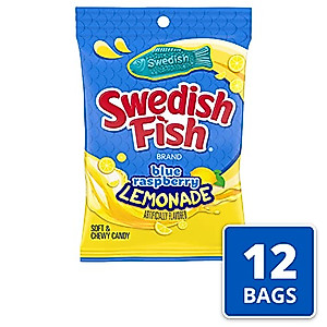 SWEDISH FISH Blue Raspberry Lemonade Soft & Chewy Candy, Bulk Candy, 12-8.04 oz Bags