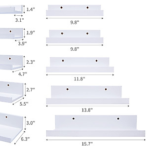 Upsimples Home Floating Shelves for Wall Decor Storage, Wall Shelves Set of 5, Wall Mounted Wood Shelves for Bedroom, Living Room, Bathroom, Kitchen, Small Picture Ledge Shelves, White