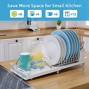 PETXPERT Dish Drying Rack, Expandable Dish Rack for Kitchen Counter with Utensil Holder, Stainless Steel Small Dish Drainer Organizer with Drainboard for Kitchen in Sink (Grey)