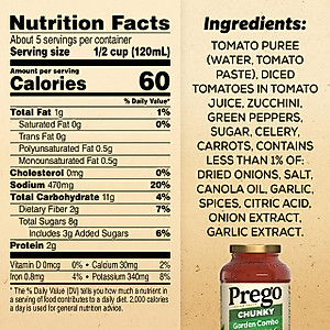 Prego Chunky Garden Combo Pasta Sauce, 23.75 Oz Jar