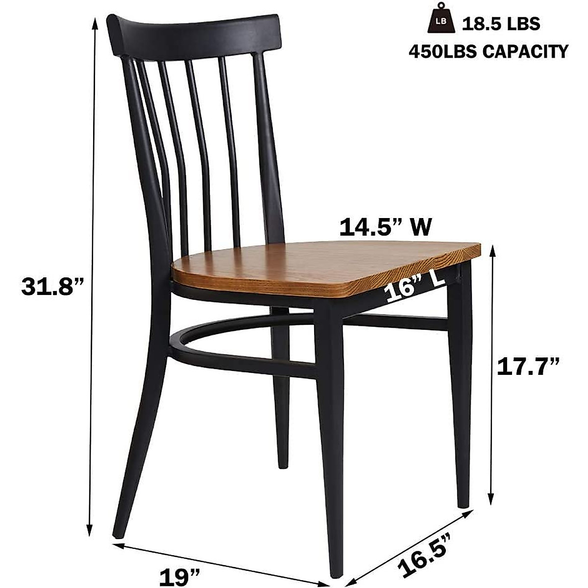 LUCKYERMORE Heavy Duty Dining Chairs Set of 2, Natural Wood Seat and Sturdy Metal Frame Kitchen Chairs for Restaurant, Dining Room Cafe Bistro, Fully Assembled, 400lbs Capacity, Comb Back