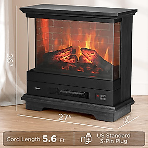 TURBRO Firelake 27 in. WiFi Electric Fireplace Heater with Sound Crackling - Freestanding Fireplace w/Mantel - 7 Adjustable Flame Effects, Overheating Protection, CSA Certified - 1400W, Black Walnut