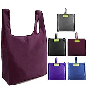 Ripstop Reusable Grocery Bags Set 5, Washable Foldable Shopping Bags,Reusable Shopping Tote, Light Weight(Grey,Black,Burgundy,Purple,Navy Blue)