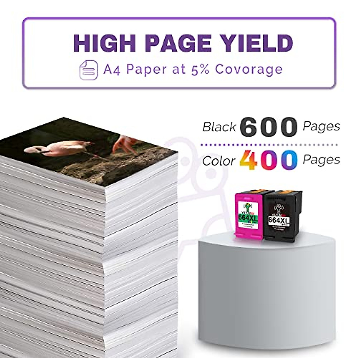 YATUNINK Remanufactured 664xl Ink Cartridge Replacement for HP 664XL 664 XL Black/Color Ink F6V30A F6V31A for DeskJet 1115 2135 3635 2138 3636 3638 4535 4536 4538 4675 4676 4678 Printer (2Pack)