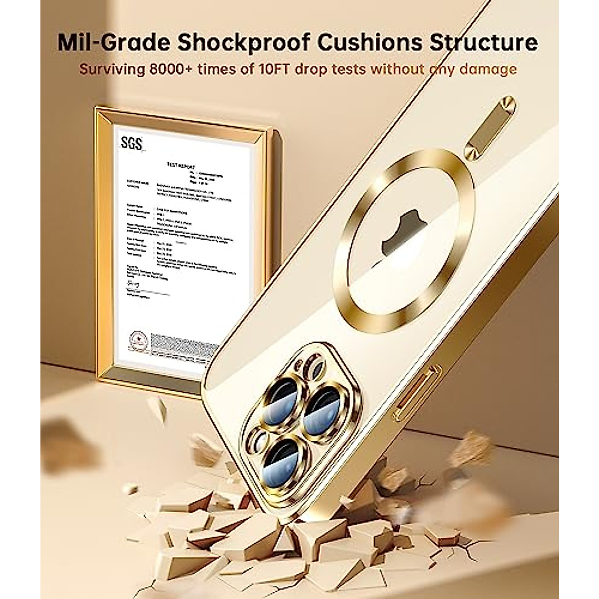 Waldeng for iPhone 14 Pro Case with Integrated Camera Lens Protector, [Compatible with MagSafe] [Original iPhone Exterior], Crystal Clear Case for iPhone 14 Pro 6.1", Gold