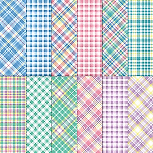 Whaline 12Pcs Spring Plaid Cotton Fabric Bundles 18 x 22 Inch Tartan Printed Fat Quarters Purple Green Pink Blue Quilting Patchwork Squares Sewing Fabrics for DIY Handmade Crafting Home Party Decor
