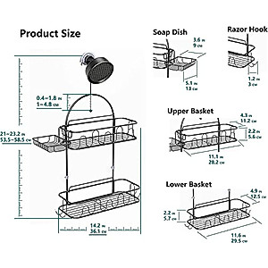 Neahom Hanging Shower Caddy Over Shower Head for Bathroom, Matte Black Stainless Steel Soap Holder & Razor Holder & Hooks, Hanging Shower Shelf Organizer, Storage Rack, Rustproof, Anti-Swing
