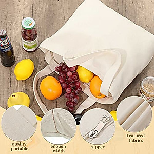 Epakh 8 Pack Canvas Tote with Zipper 16.5 x 13 x 4 Inch Reusable Grocery Bag, Foldable Shopper, Washable Beach Tote, School Shoulder Bag for Women Mothers and Brides (Beige)