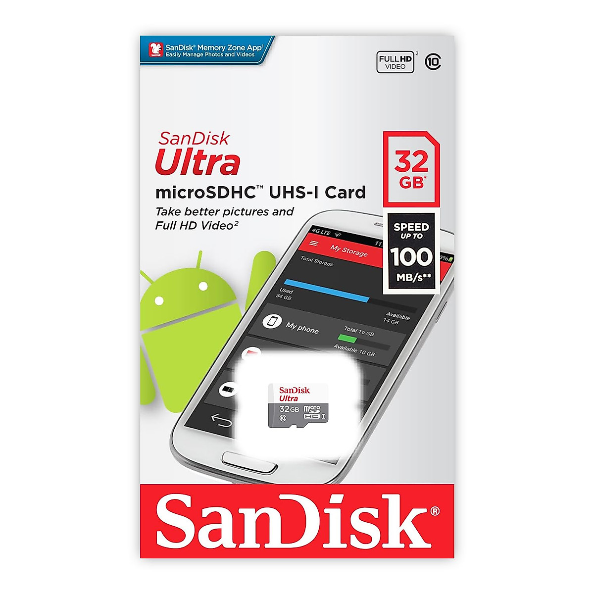 SanDisk Ultra 32GB MicroSDHC Class 10 UHS Memory Card Speed Up To 30MB/s With Adapter - SDSDQUA-032G-U46A [Old Version]