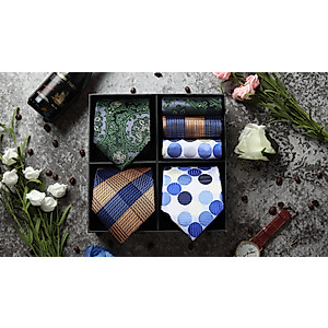 HISDERN Lot 3 PCS Classic Men's Tie Set Necktie & Pocket Square Elegant Neck Ties Collection,T3-s7,One Size