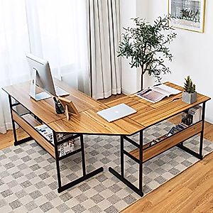 Tangkula L-Shaped Drafting Desk, Corner Computer Desk with Bottom Bookshelves & CPU Stand, Drafting Drawing Table with Tiltable Desktop, Computer Workstation Home Office Desk