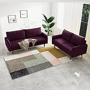 SILKIR Mid-Century Modern Small Spaces Comfy Velvet Living Room,Office,and Apartment,Loveseat Couch Sofas, 58 & 70 Inch, Eggplant