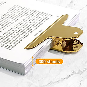 Large Bull Paper Clips Gold, Coideal 3 Pcs 145mm Big Metal File Binder Clip Clamps for Office, Food Bags (5 7/10 Inch)