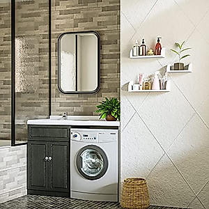 SRIWATANA White Floating Shelves, Nursery Wall Shelves Set of 3, Solid Wood Shelves for Bedroom, Living Room, Kitchen, Bathroom - White