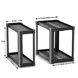2 Pack Under Sink Organizers and Storage, 2 Tier Expandable Under Bathroom Cabinet Basket Storage Rack, Multi-purpose Storage Shelf for Bathroom Kitchen