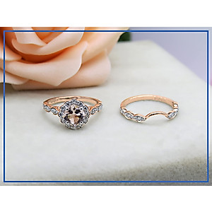 Dazzlingrock Collection 5.5 MM Cushion Morganite & Round Diamond Ladies Halo Wedding Ring Set in 14K Rose Gold, Size 9
