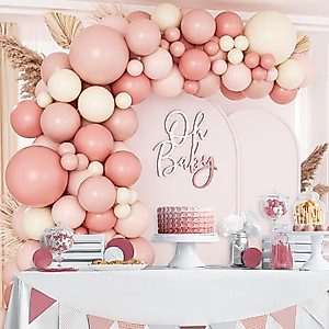126pcs Boho Dusty Rose Pink Blush Pink White Balloons Garland Arch Kit,Dusty Pink Sand White Balloons for Birthday Bridal Wedding Boho Baby Shower Party Decorations