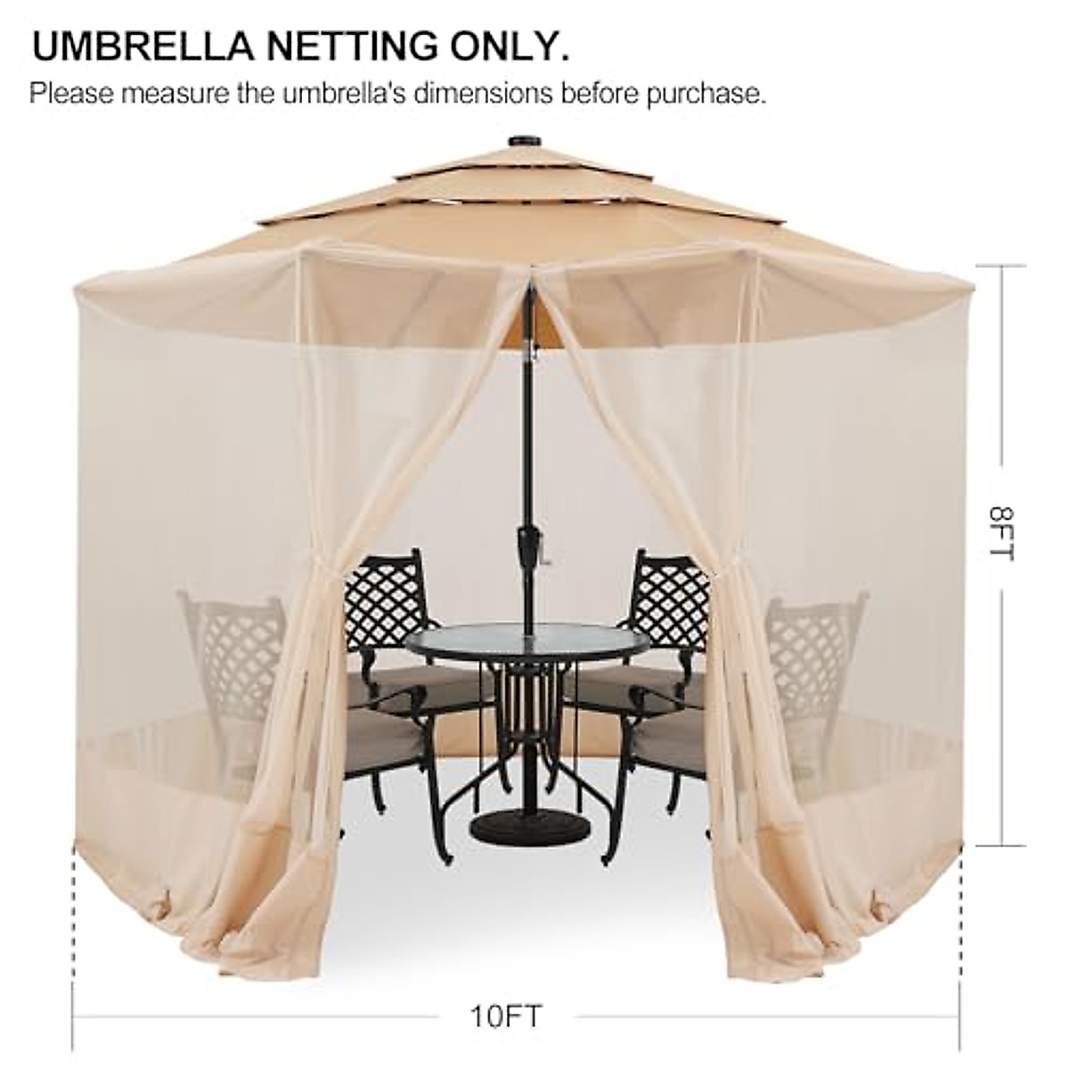 OUTDOOR WIND Upgrade 9FT-11FT Patio Umbrella Netting Beige