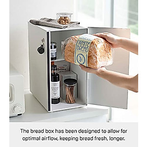YAMAZAKI Home Box Keeper Container, Large Metal Bread Holder Saver, Slim Space Saving Counter Storage | Steel, One Size, White