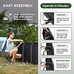 MARCHWAY Lightweight Folding Tent Camping Cot Bed with Lever Lock, Easy Setup Portable Compact for Outdoor Travel, Hunting, Hiking, Motorcycling, Support 330Lbs (Black)