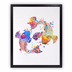 Dignovel Studios 8X10 Unframed Koi Fish Lotus Meditation Yin Yang Japanese Yoga Watercolor Art Print Poster Inspirational Wall Art Housewarming Office Home Decor DN550