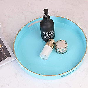 Zosenley Decorative Tray, Round Plastic Tray with Handles, Modern Vanity Tray and Serving Tray for Ottoman, Coffee Table, Kitchen and Bathroom, Size 13” (Pink)