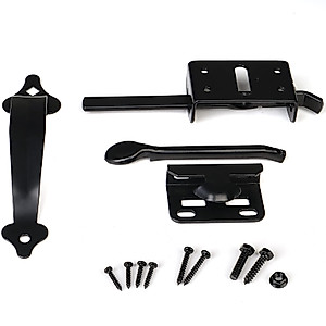 Gate Latch, Thumb Latch Hardware, Gate Latch for Wooden Fence Heavy Duty, Self Locking Latches with 8 inch Handle, Gate Kit for Wooden Fence & Swing Outdoor Gate – Steel, Black Finish