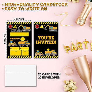 Chuxvon Construction Birthday Party Invitations, Dump Truck Birthday Invitation, Double-Sided Fill In Invites, Birthday Party Decorations, 20 Cards With 20 Envelopes(D04)
