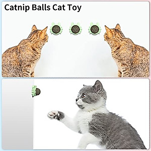 Catnip Balls for Cats Wall, 3 Pack Edible Cat Nip Ball Products for Cats Kitty Chew Toy, Rotatable Interactive Cat Kitten Toys of Indoor Cats for Teeth Cleaning, Health and Cat Wall Treat (GREEN)