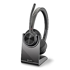 Poly - Voyager 4320 UC Wireless Headset + Charge Stand (Plantronics) - Headphones with Boom Mic - Connect to PC/Mac via USB-C Bluetooth Adapter, Cell Phone via Bluetooth - Works with Teams, Zoom &More
