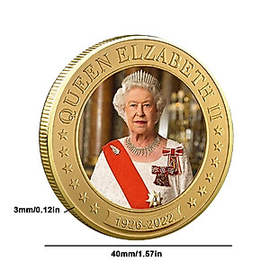 Hondony Queen Elizabeth II Commemorative Coin 1926-2022 Queen of England Collection Souvenir Colorful Coin 2022 Coin in Memory of Her Majesty of The United Kingdom Souvenir Memorabilia