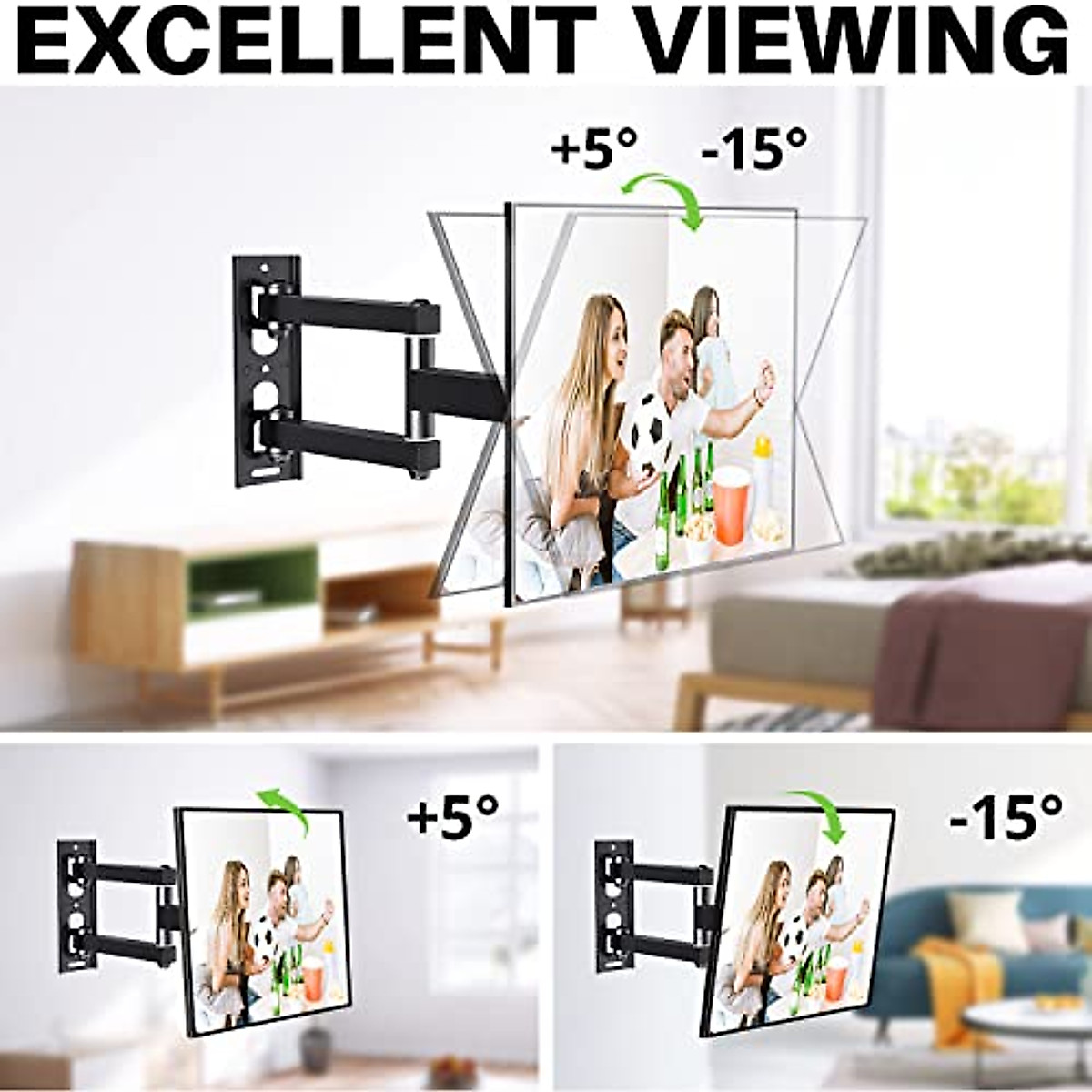 USX MOUNT Full Motion TV Monitor Wall Mount for Most 13-42 inch Flat Curved Screen TVs & Monitors Up to 55lbs, Single Stud TV Mount Bracket Articulating Arms Swivel Tilt Extension, Max VESA 200x200mm