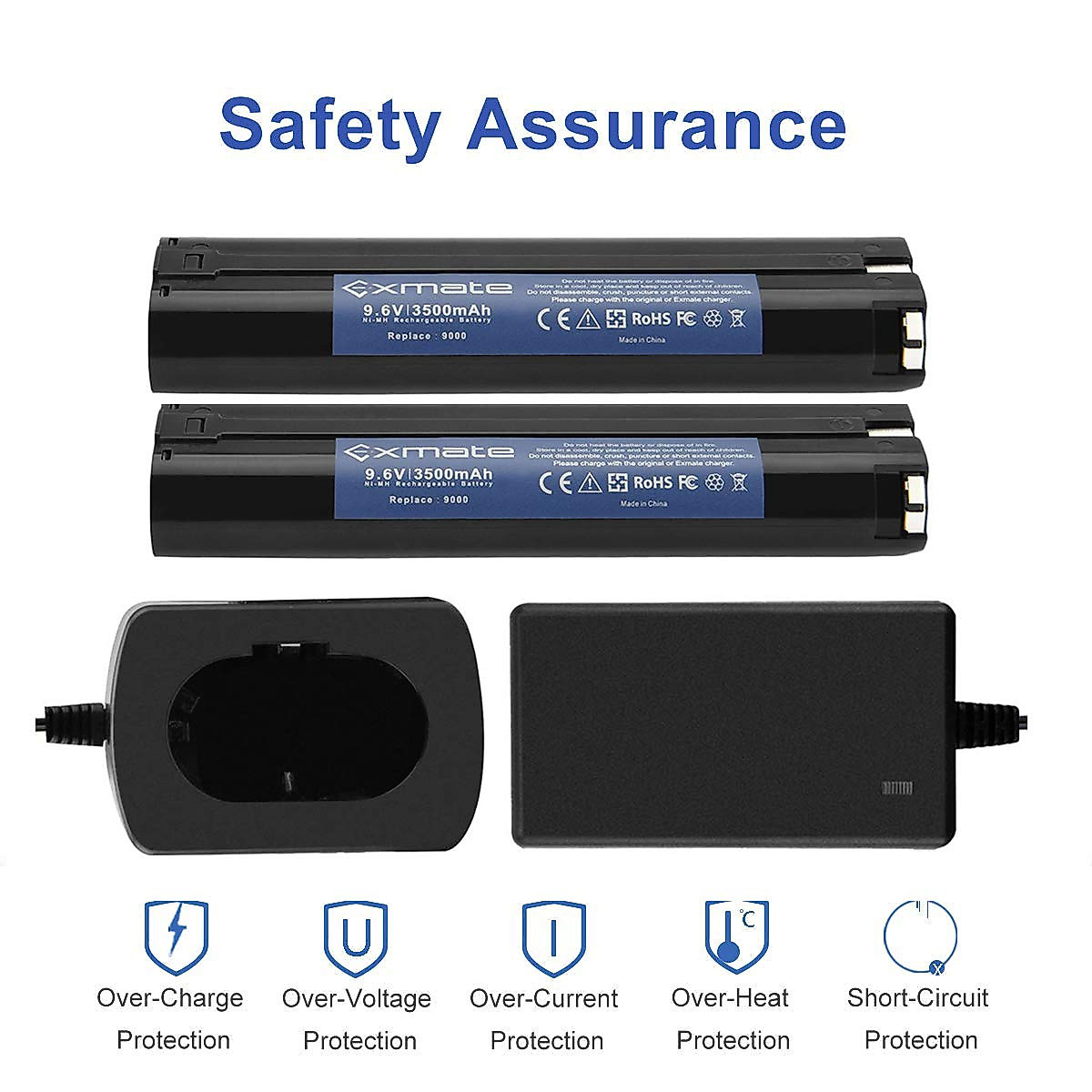 Exmate 2Pack 9.6V 3.5Ah Ni-MH Replacement Battery with Multivolt 1.2V-18V Ni-MH/Ni-CD Battery Charger Compatible with Makita 9000 9001 9002 9033 9600 193890-9 192696-2 632007-4