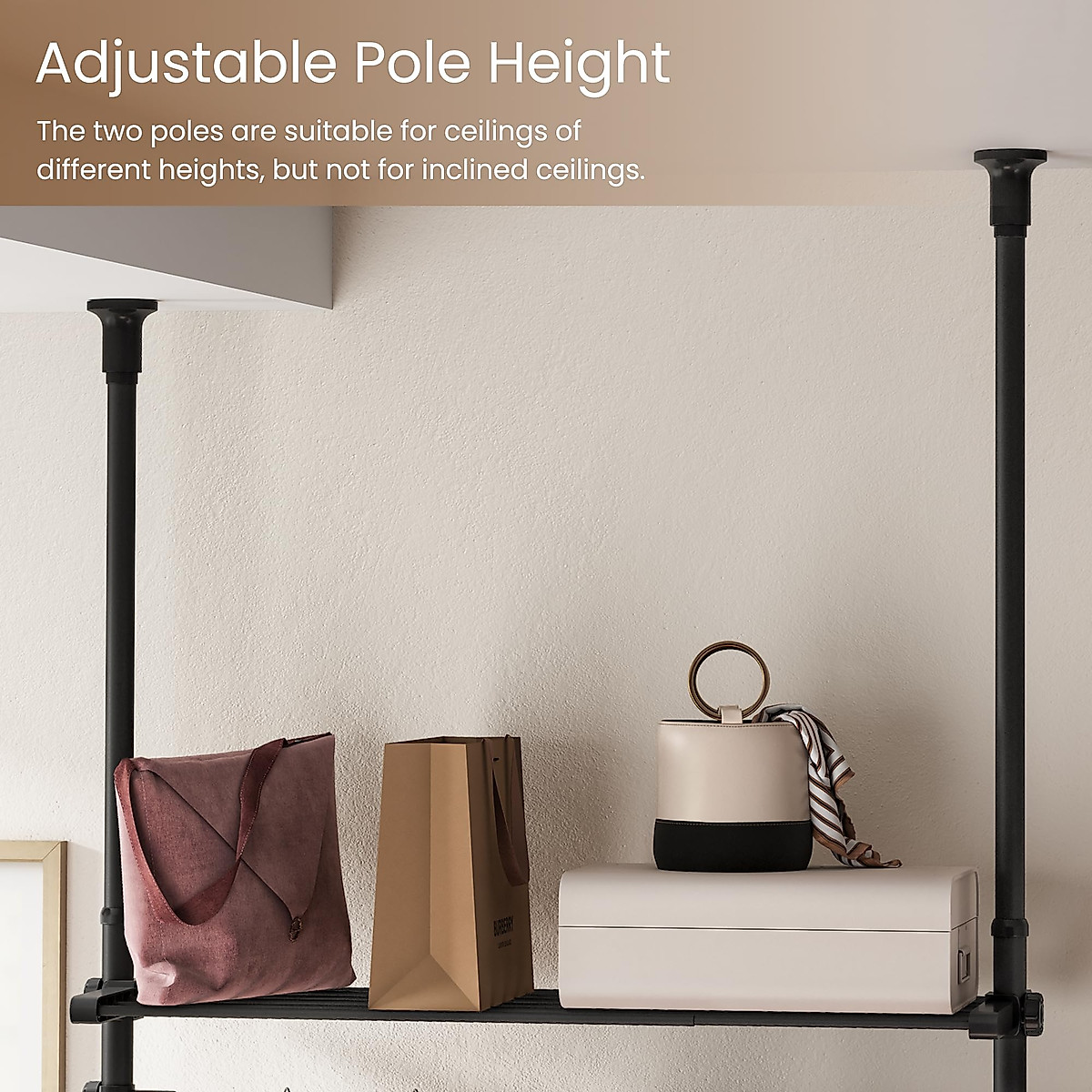 DYN Ptah 4-Tier Over Toilet Bathroom Organizer Floor to Ceiling, Over The Toilet Storage Rack with Tension Poles/Shelves/Clothes Rail, Adjustable Height, Width and Position, Metal Black