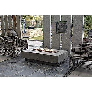 AMS Fireplace | Elementi | Large Rectangular Natural Gas Fire Pit Table | Free Bio-Ethanol Tabletop Lantern | With Canvas Cover, Lava Rocks, and Gas Key Valve | Fuel: Natural Gas, Hampton - Light Grey