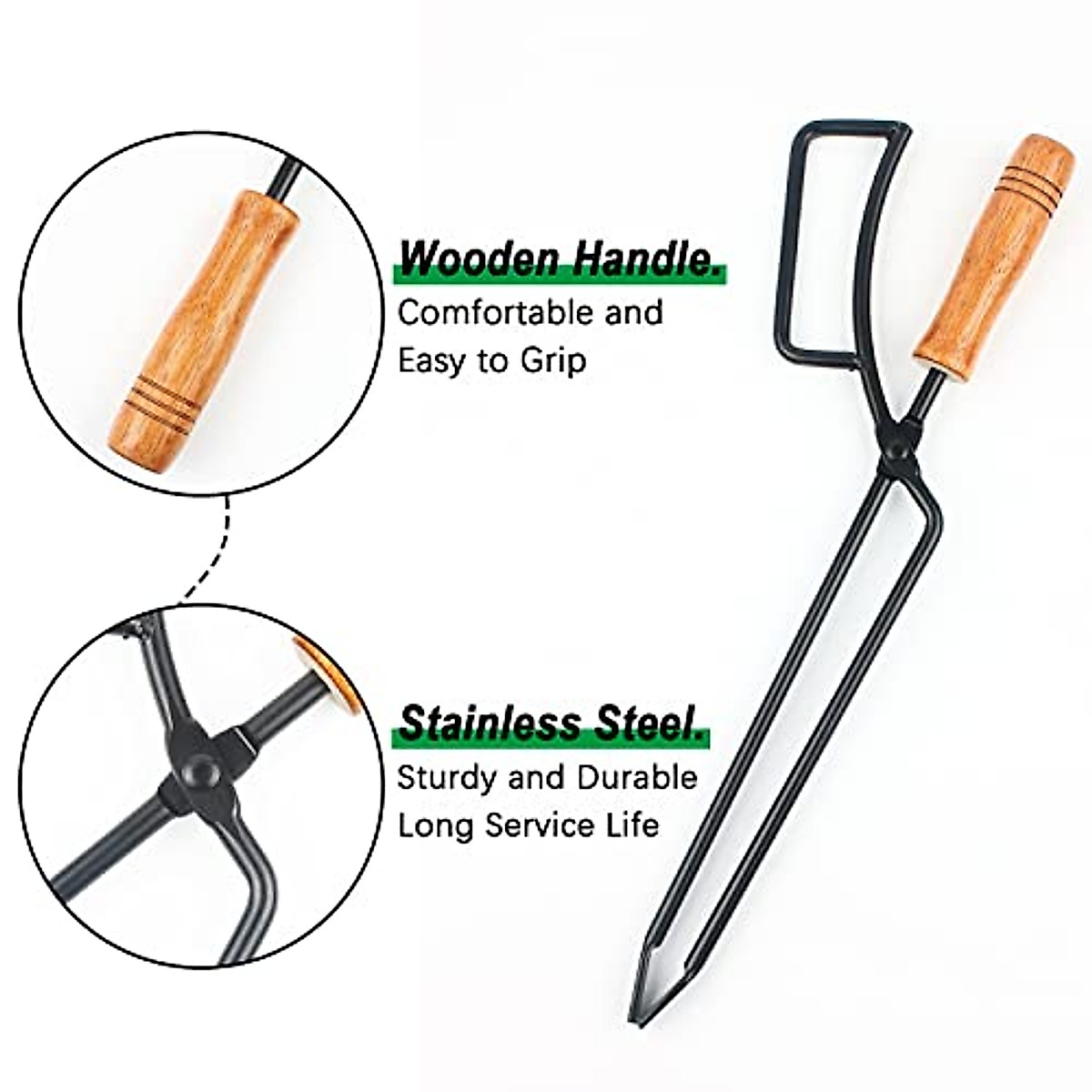 Gvtufeil Fire Pit Tongs,16.7 Inch Portable fire pit Tools, Heavy Duty Metal Outdoor/Indoor Firewood Tongs, fire pit accessories for Wood-Burning Fire Pit/Campfire BBQ Fireplace-Gripping Grabber Tool