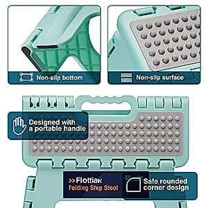 Flottian 9" Folding Step Stool for Adults and Kids Holds Up to 300 lbs,Non-Slip Folding Stools with Portable Handle, Compact Plastic Foldable Step Stool for Bathroom,Bedroom, Kitchen Teal