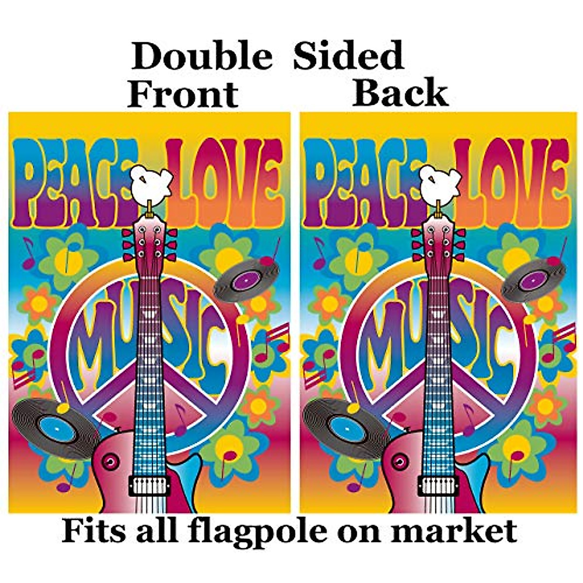 ShineSnow Peace Love Symbol Guitar Dove Music and Art Fair Garden Yard Flag 12"x 18" Double Sided Polyester Welcome House Flag Banners for Patio Lawn Outdoor Home Decor