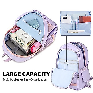 VIRTUREVI School Backpack for Girls Waterproof Laptop Backpack School Bag Bookbag for Teen Girls Purple