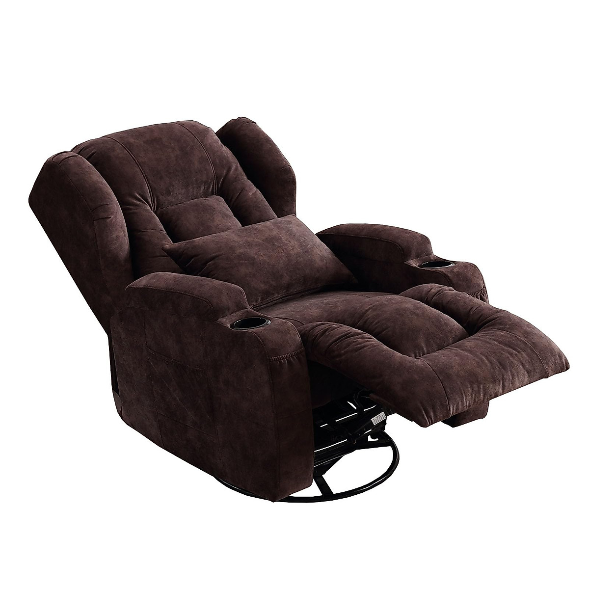 IPKIG Manual Recliner Chair - Swivel Rocker Recliner Chair, Velvet Fabric Recliner Sofa Chairs with 2 Cup Holders, Lumbar Pillow and Side Pockets for Nursery Living Room (Coffee- Manual Recliner)