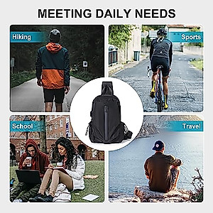KEYEMP Small Sling Crossbody Bag Backpack Waterproof Lightweight Shoulder Travel Hiking Chest Bags with USB Charging Port for Men Women, Black
