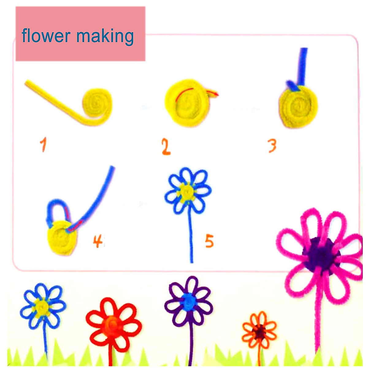 KAZETEC 100 PCS Pipe Cleaners, Chenille Stems, Pipe Cleaners Craft Supplies, 10 Colors Chenille Stems for DIY Arts Crafts Project(Multi Color)