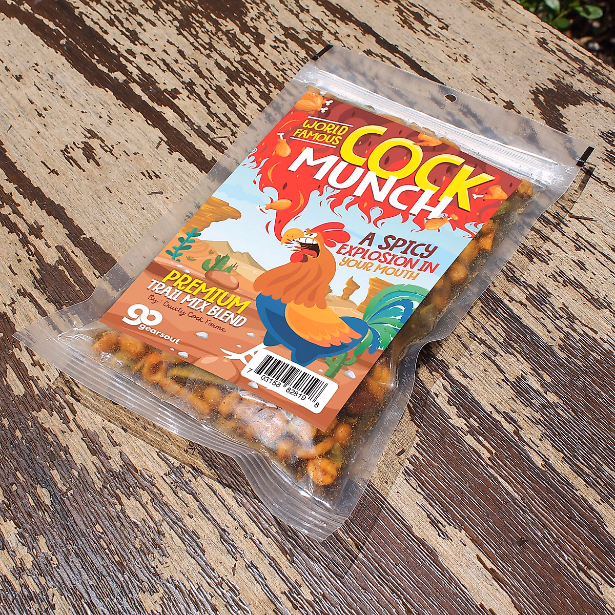 Cock Munch Spicy Trail Mix - Funny rooster and flames design - Edible gifts for men - Spicy mix, Made in the USA