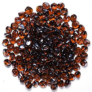 TURBRO 10 lbs Tempered Fire Glass Diamonds - Dazzling Reflective Glass Rocks for Gas Fire Pits and Tabletop Fireplace - Amber