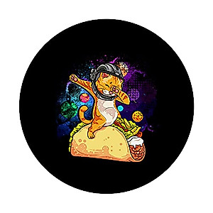 Funny Dabbing Cat Astronaut In Space Riding Taco PopSockets Swappable PopGrip