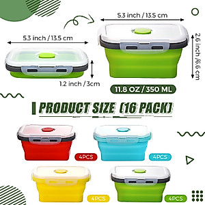 Bokon 16 Silicone Collapsible Food Storage Containers 11.8 oz Reusable Collapsible Bowls with Lids Vent Foldable Food Container Sets Meal Prep Container Silicone Lunch Box, Microwave Dishwasher Safe