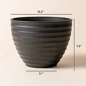 LA JOLIE MUSE Flower Pot Outdoor Indoor Planter - 10.2 Inch Fluted Plant Pot Garden Planter, Black