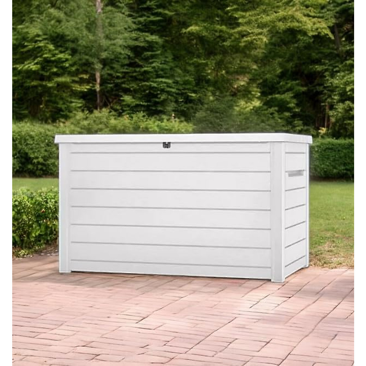 230 Gallon Deck Storage Box Outdoor Patio Container – Weather-Resistant, Lockable Outdoor Storage Solution for Patio, Garden, and Poolside (White)